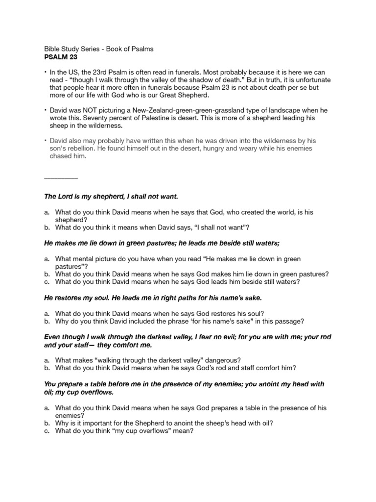 Psalm 23 Study Guide | PDF