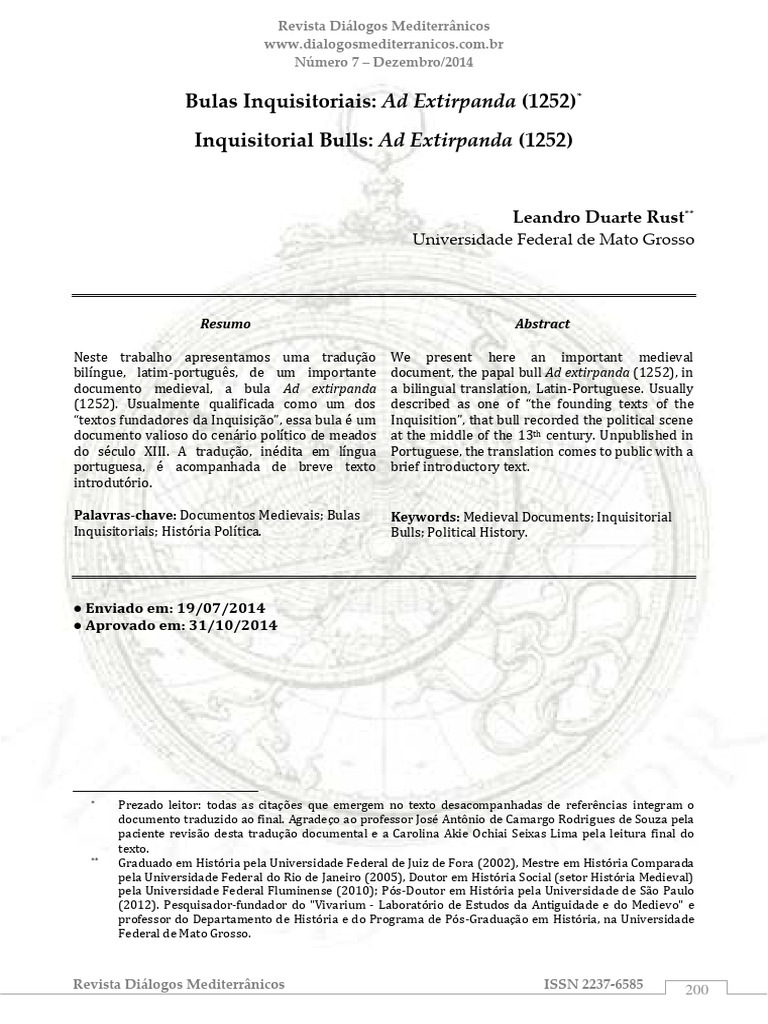 Bulas Inquisitoriais Ad Extirpanda 1252 | PDF