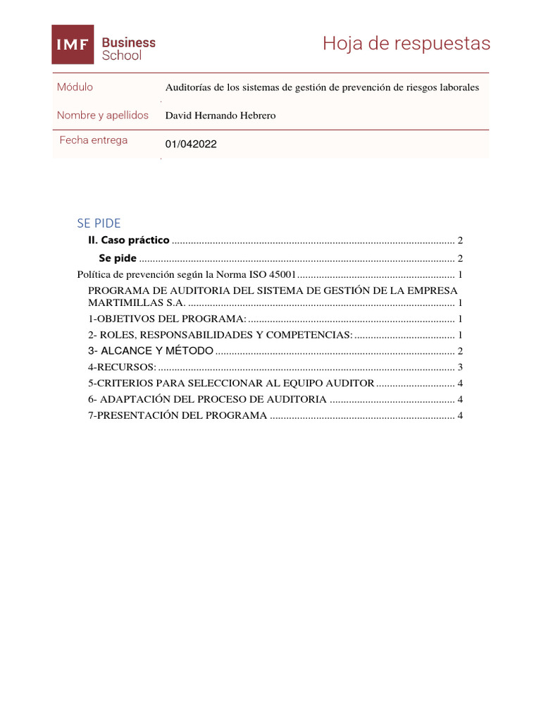 CASO PRÁCTICO TEMA 7 PROGRAMA ADUITORÍA | PDF