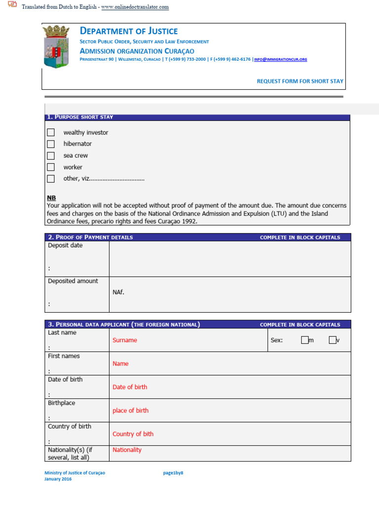 Kortverblijf - Formulier 2022 Translated Version - Nl.en | Download ...