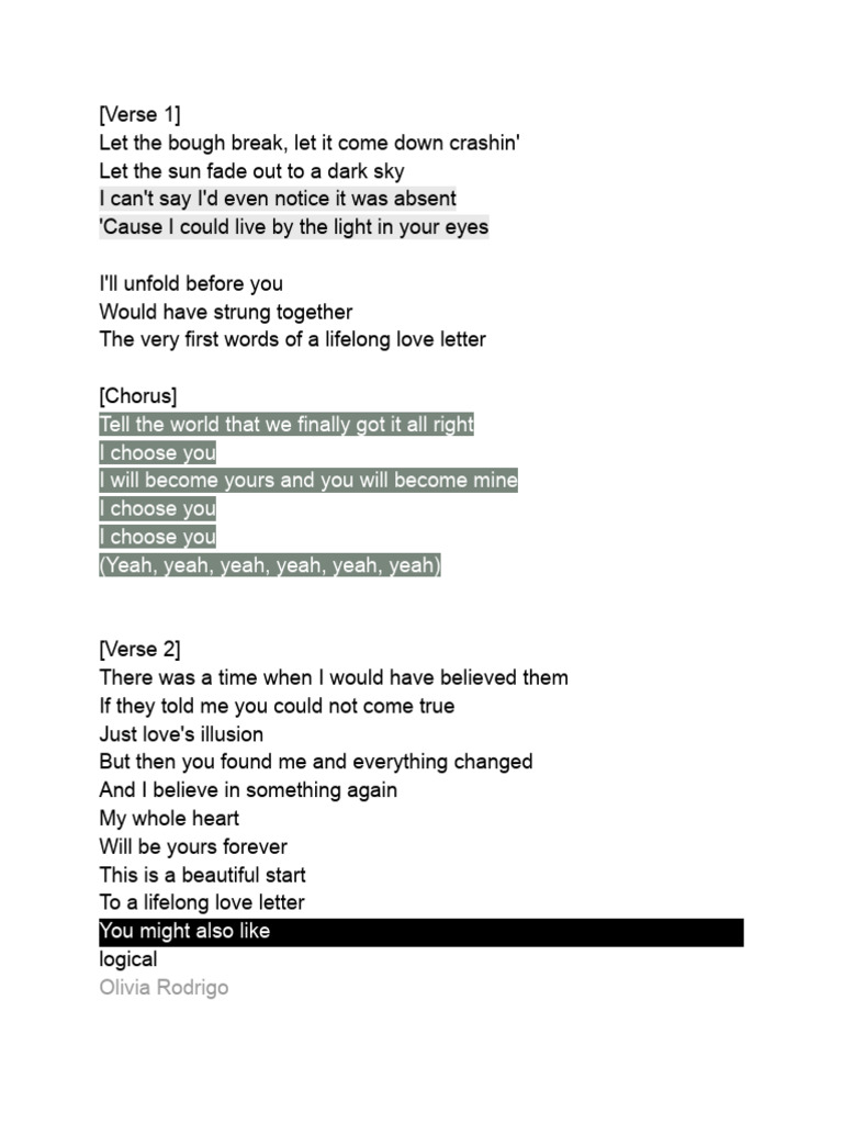 I Choose You Lyrics | PDF | Poetry