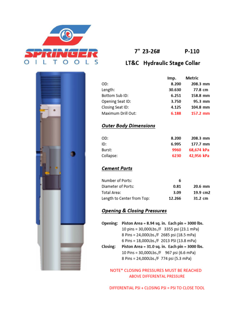 LT&C Hydraulic Stage Collar 7" 23-26# P-110: Outer Body Dimensions | PDF
