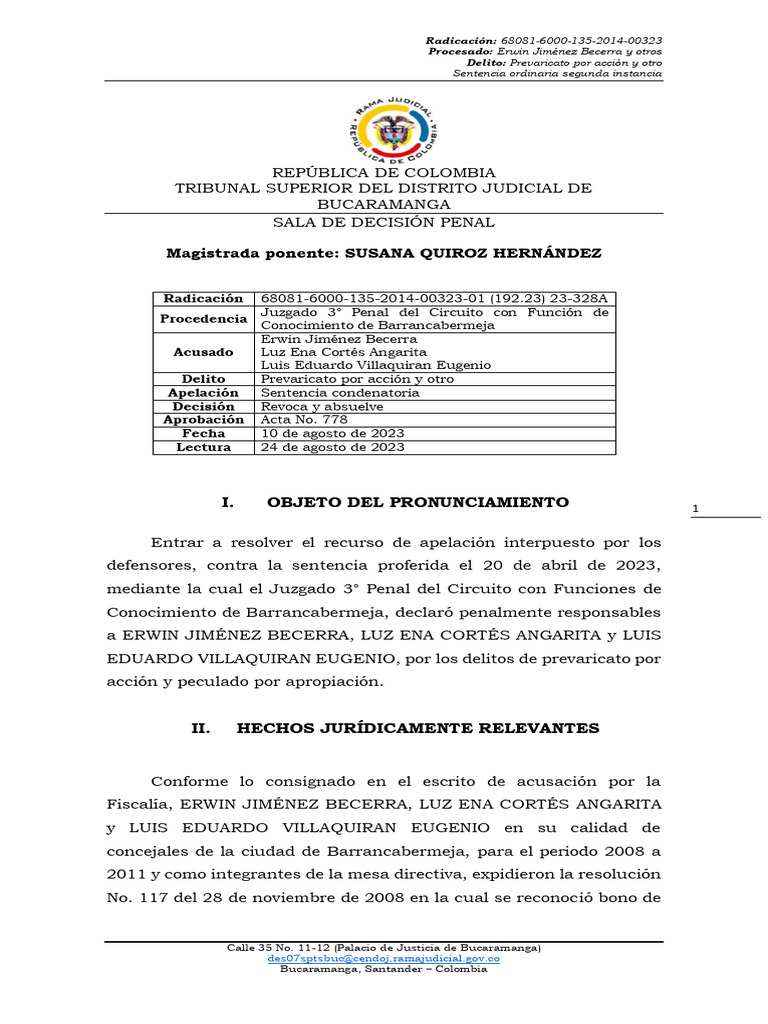 Sentencia De Segunda Instancia Caso Erwin Jimenez Pdf
