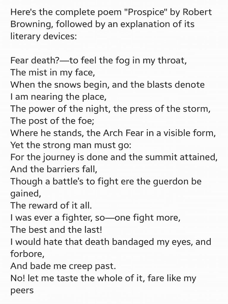 Poem (Prospice) and Analysis | PDF