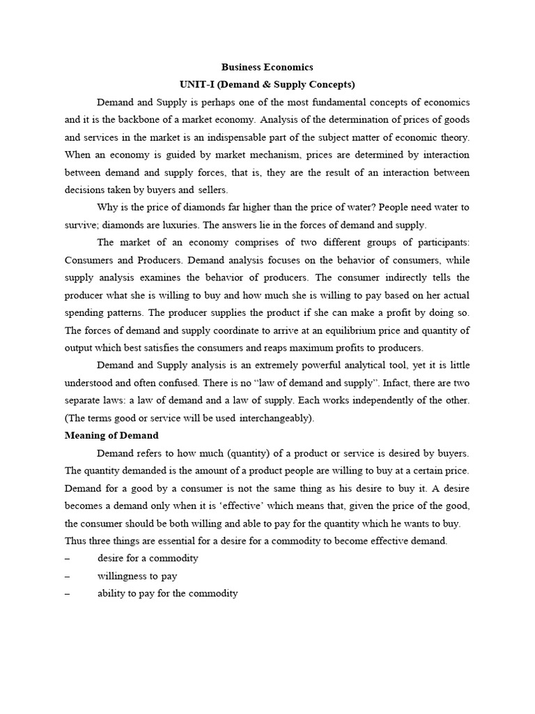 Unit - I - Demand and Supply Concepts - Materials | PDF