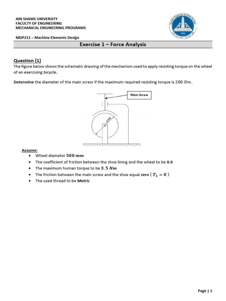 Exercise 1 - Force Analysis | PDF