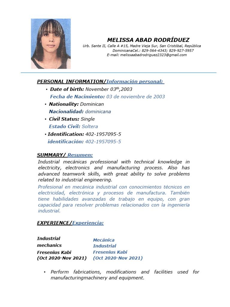 Curriculum Melissa Abad Rodríduez | PDF | Ingeniería | Business