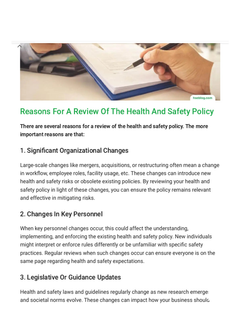 12 Reasons For A Review of The Health and Safety Policy | PDF