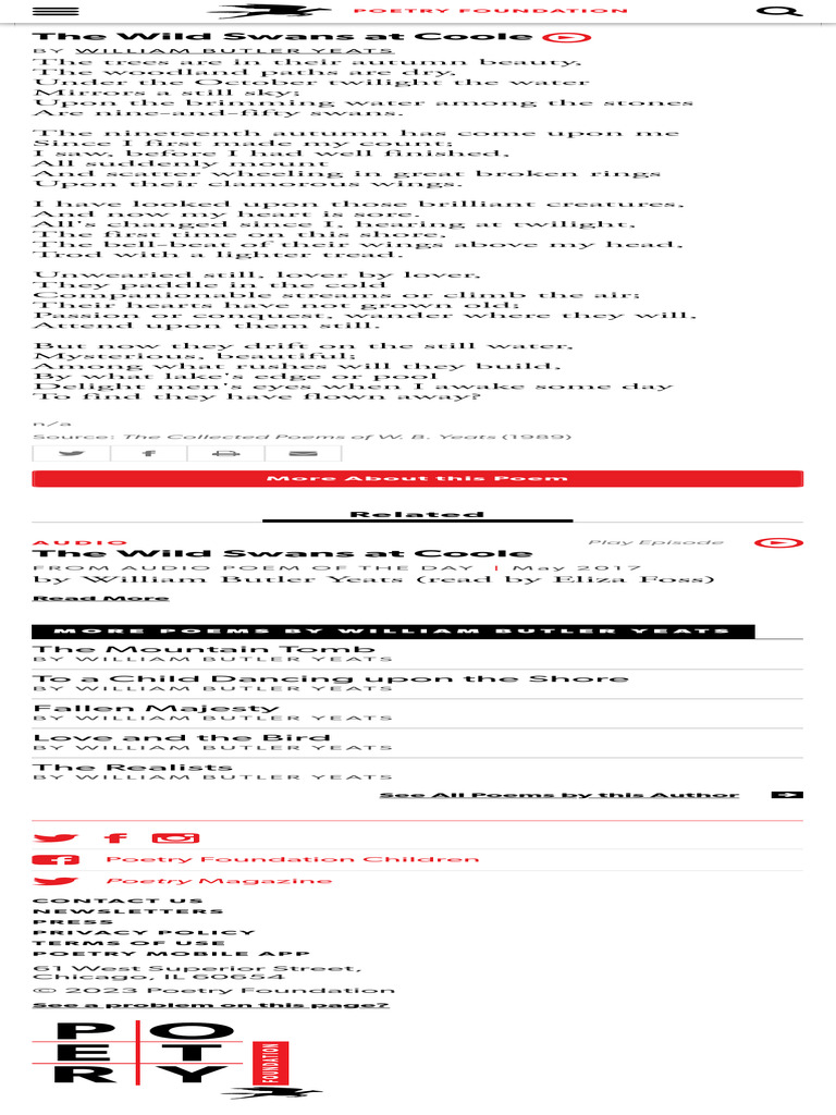 The Wild Swans at Coole by William Butler Yeats Poetry Foundation | PDF