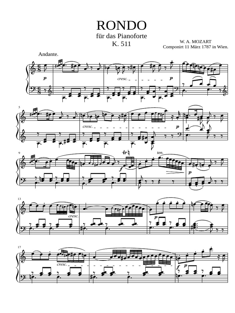 Mozart - Rondo in A Minor K. 511 | PDF