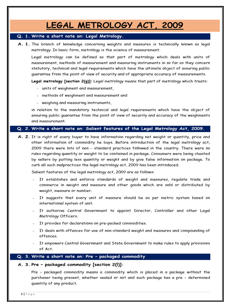 Legal Metrology Act Overview | PDF | Measurement | Metrology