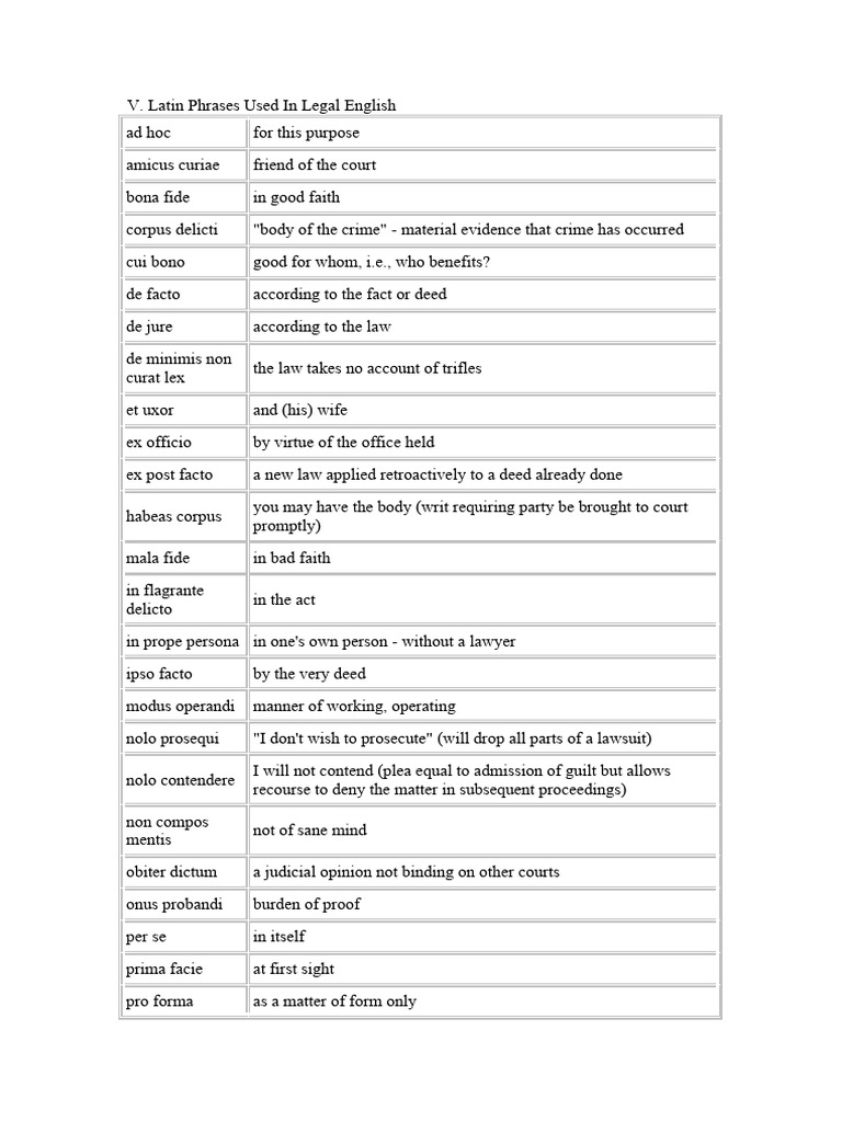 Latin Phrases Used In Legal English | PDF