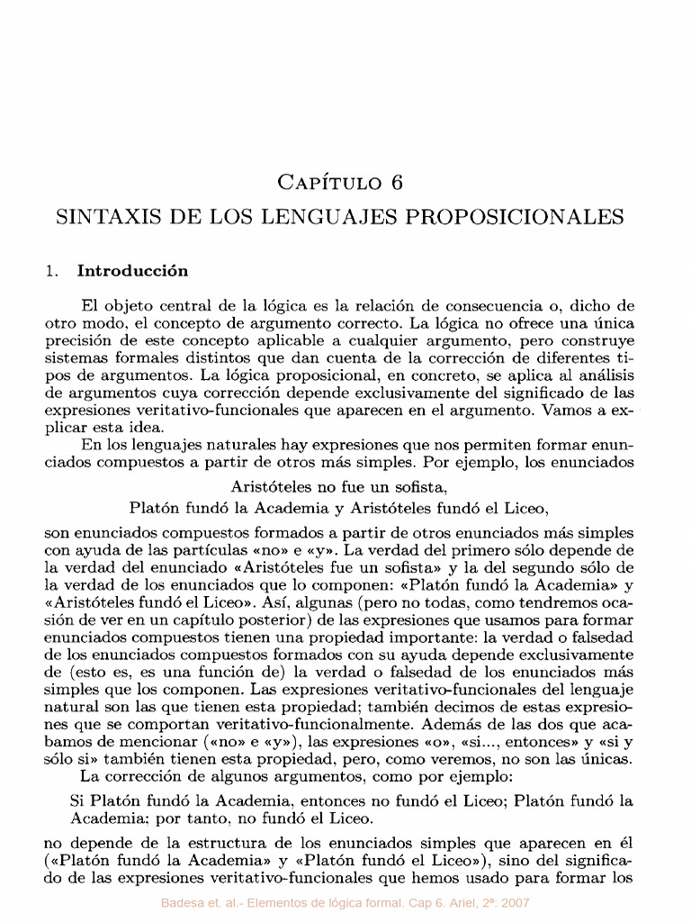 Badesa - ElementosLF - Cap6LogicaProposicionalSintaxis | PDF | Estudios ...