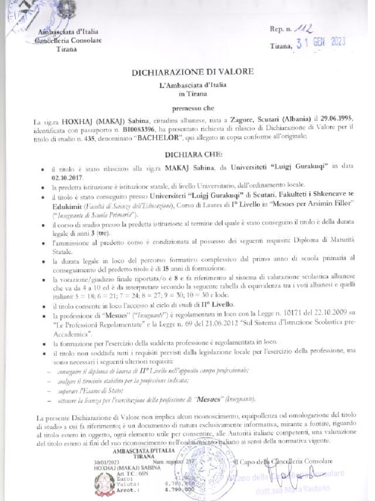 Dichiarazione Di Valore 1 | PDF