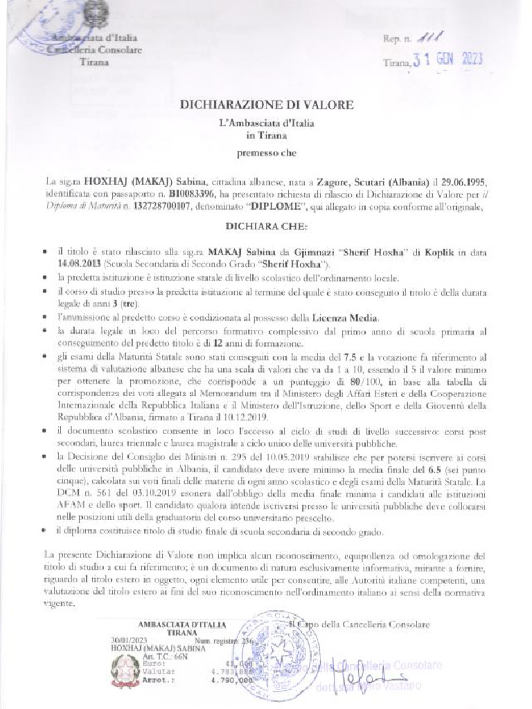 Dichiarazione Di Valore 2 | PDF