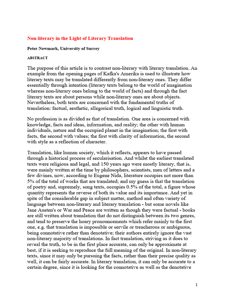 Non-Literary in The Light of Literary Translation | PDF