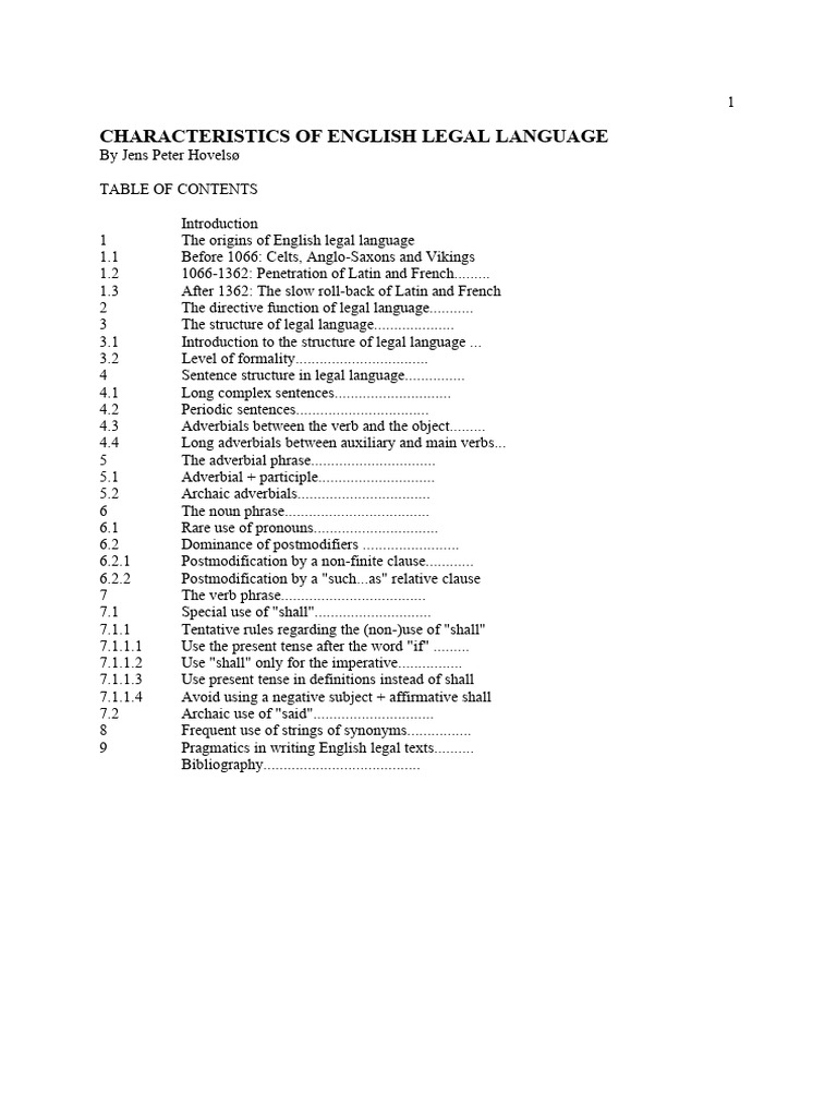 CHARACTERISTICS OF ENGLISH LEGAL LANGUAGE | PDF