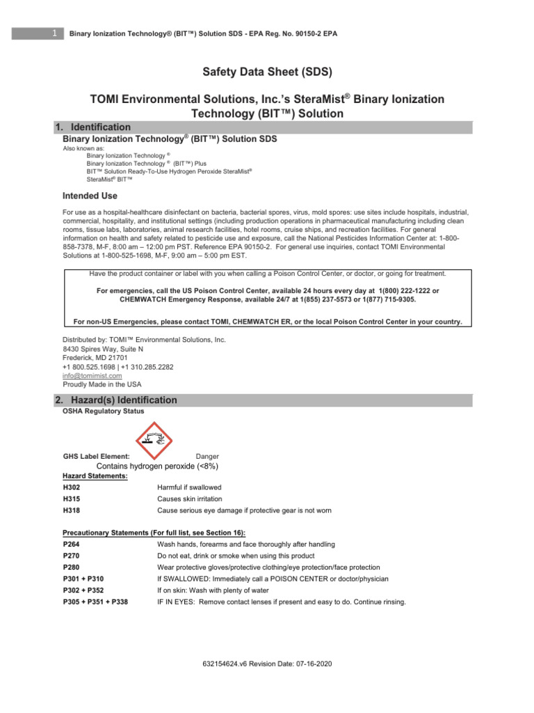 20200716-US-SteraMist-BIT-Solution-SDS | PDF