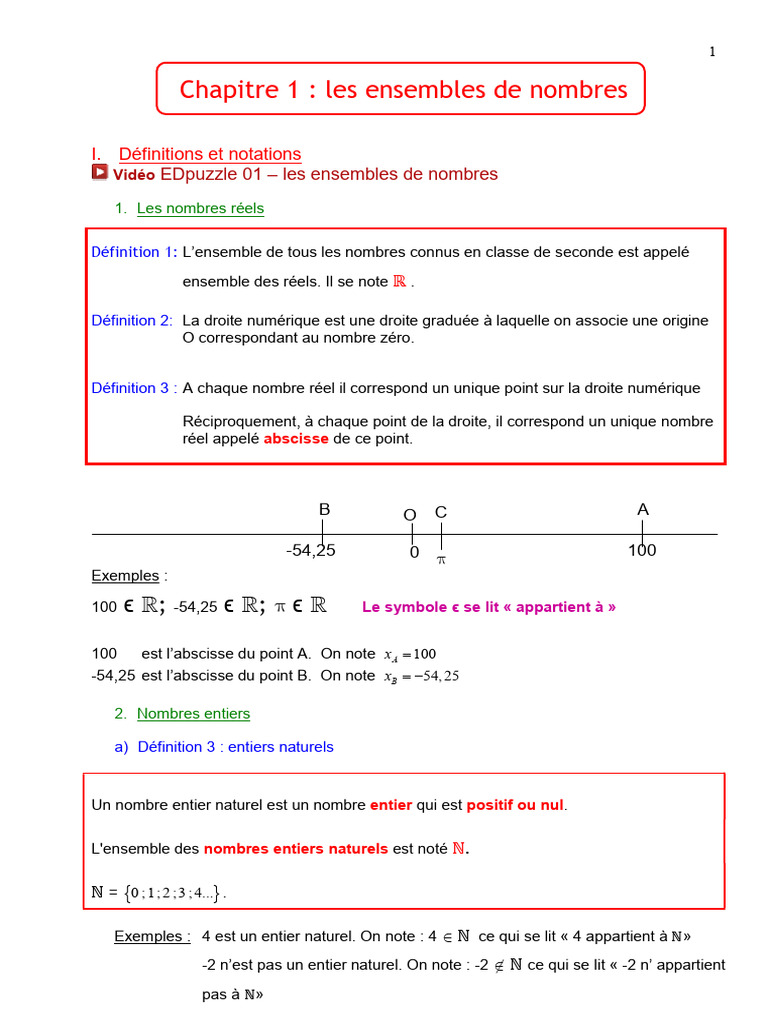 2nde 2019 Chapitre 1 Les Ensembles de Nombres Cours Prof | PDF