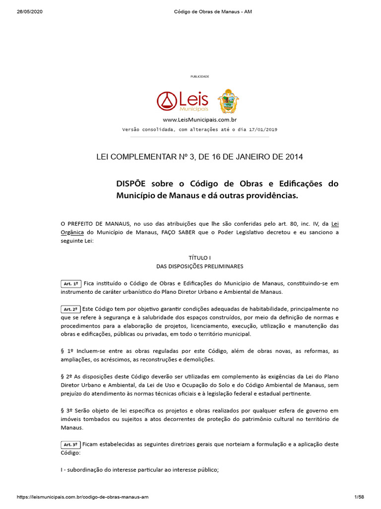 Código de Obras de Manaus - AM | PDF