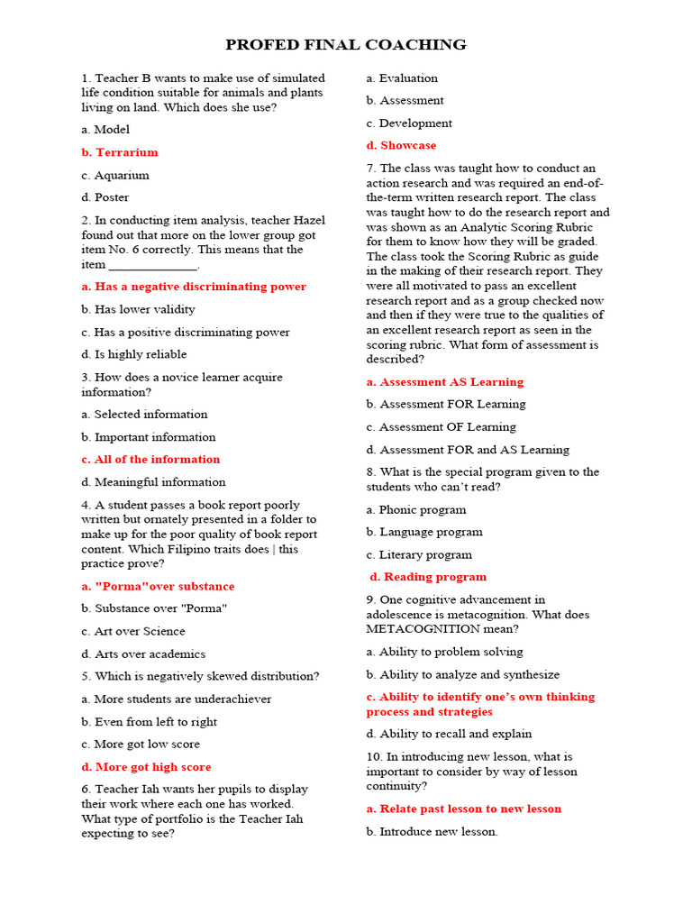 Prof Ed | PDF | Educational Assessment | Learning