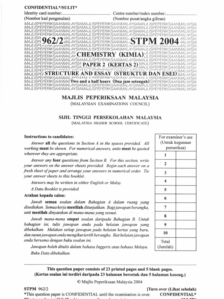 STPM Chemistry 2004 - Paper 2 | PDF | Teaching Mathematics