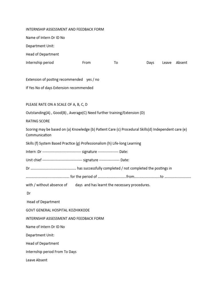 Internship Assessment Feedback Form | PDF | Career & Growth