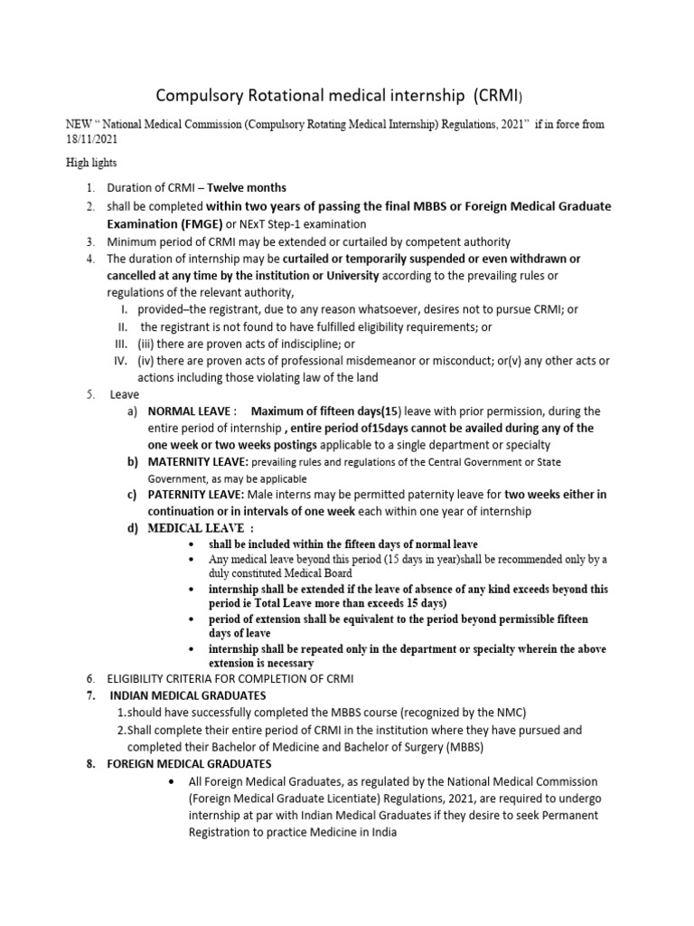 Cmri 2021 NMC New Rules | PDF | Clinical Medicine | Social Programs