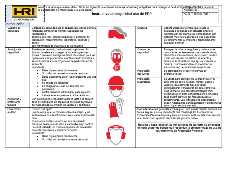33 Instructivo Uso de Epp | PDF