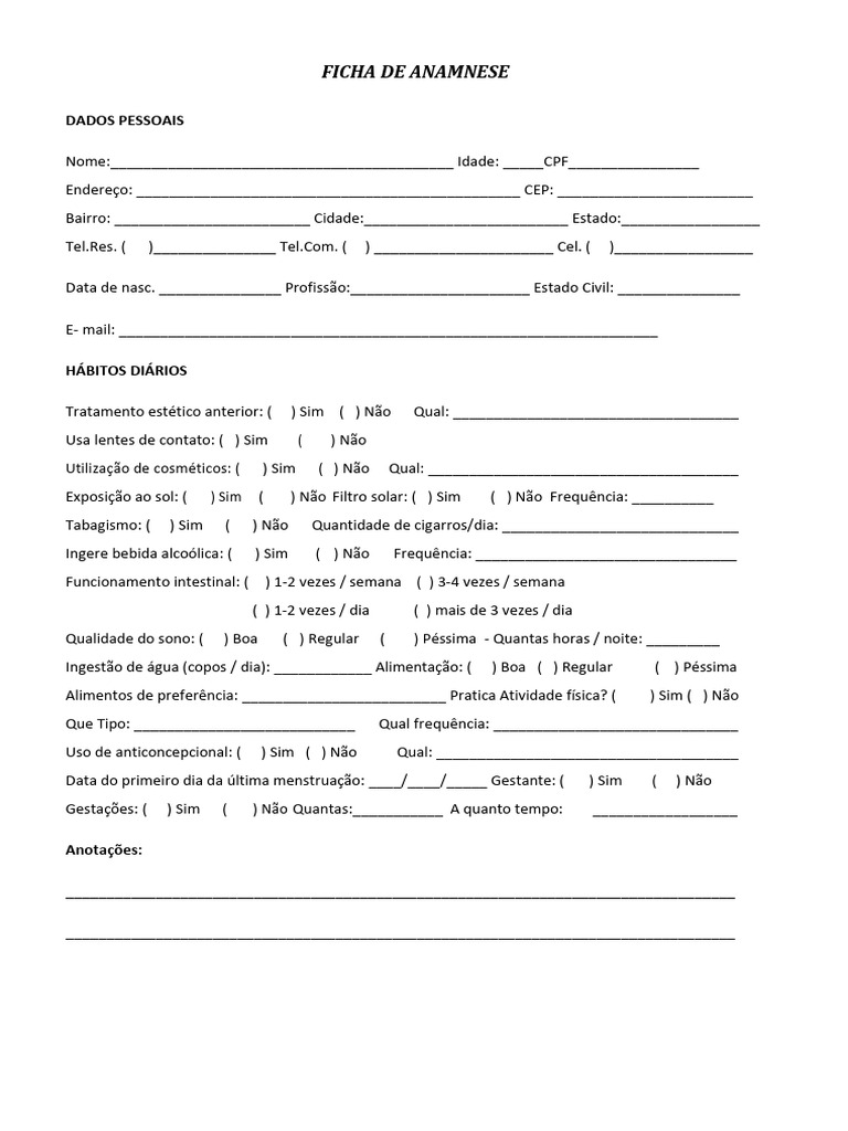 Ficha Anamenese | PDF | Epilepsia | Doenças e distúrbios humanos