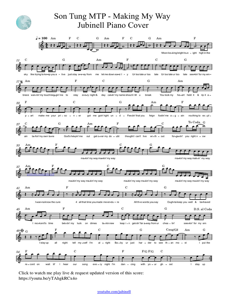 Son Tung MTP - Making My Way Jubinell Piano Cover | PDF