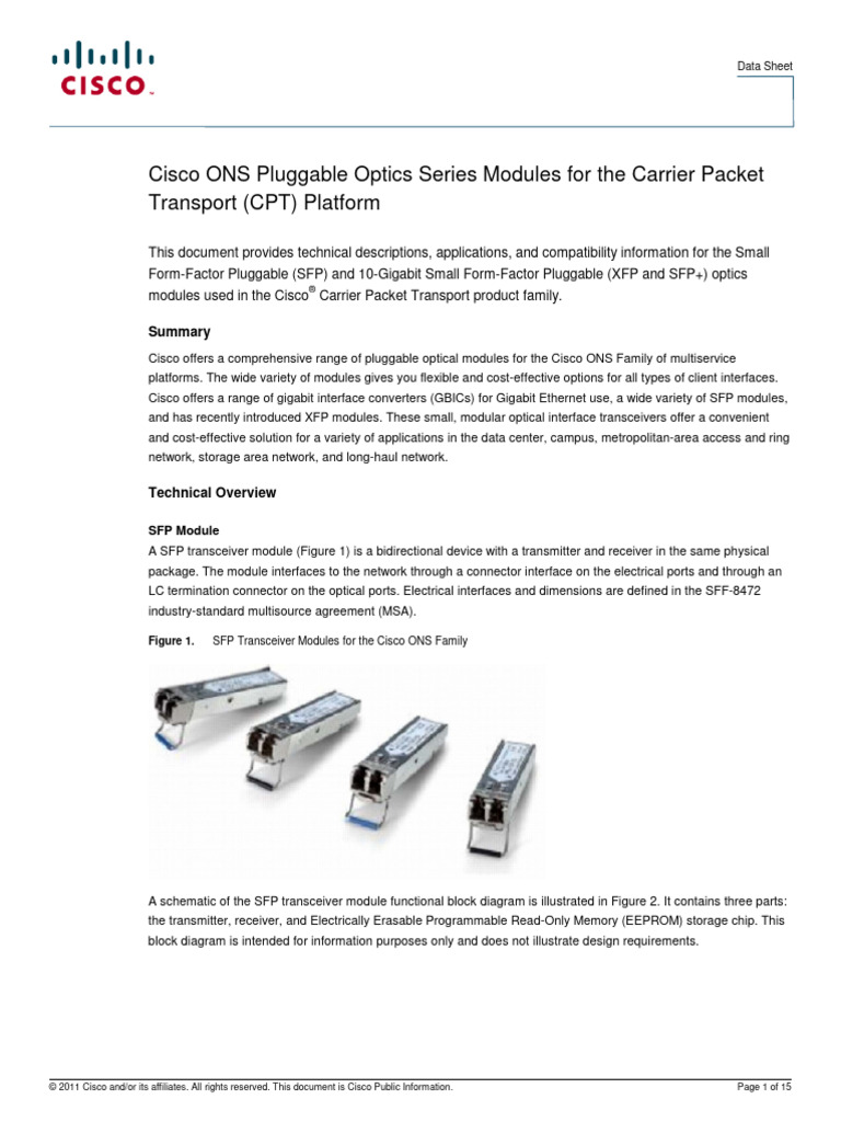 Cisco Ons CPT Transceivers | PDF