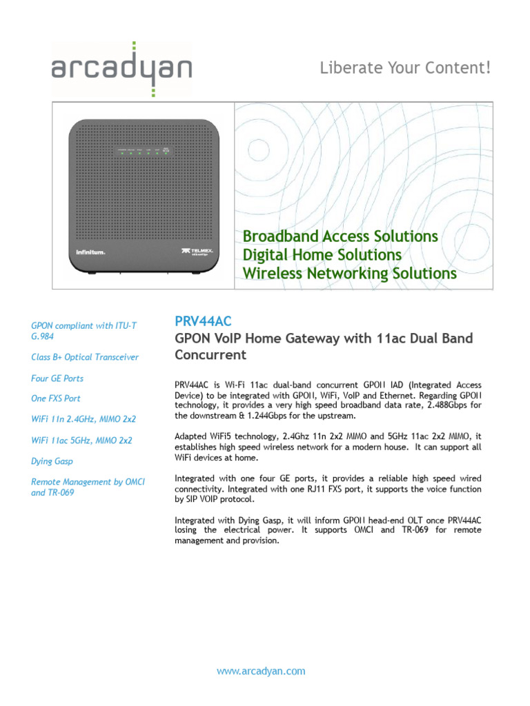 Guia-Modem Arcadyan ONT PRV44AC | PDF