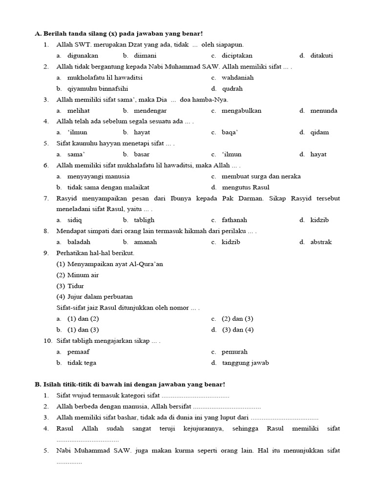 Pts Ganjil Aswaja Kelas 4 (2023) | PDF