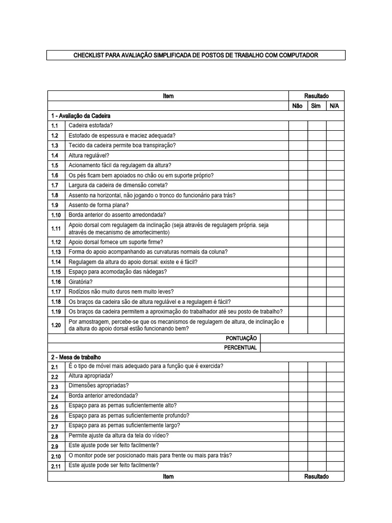 Checklist de Ergonomia para Postos de Trabalho | PDF