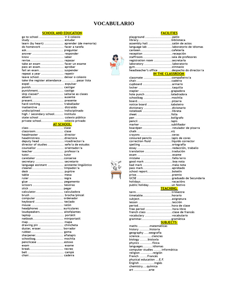 0 Vocabulario Na Escola | PDF