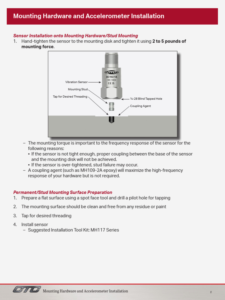 Mounting Hardware Accelerometer Installation | PDF
