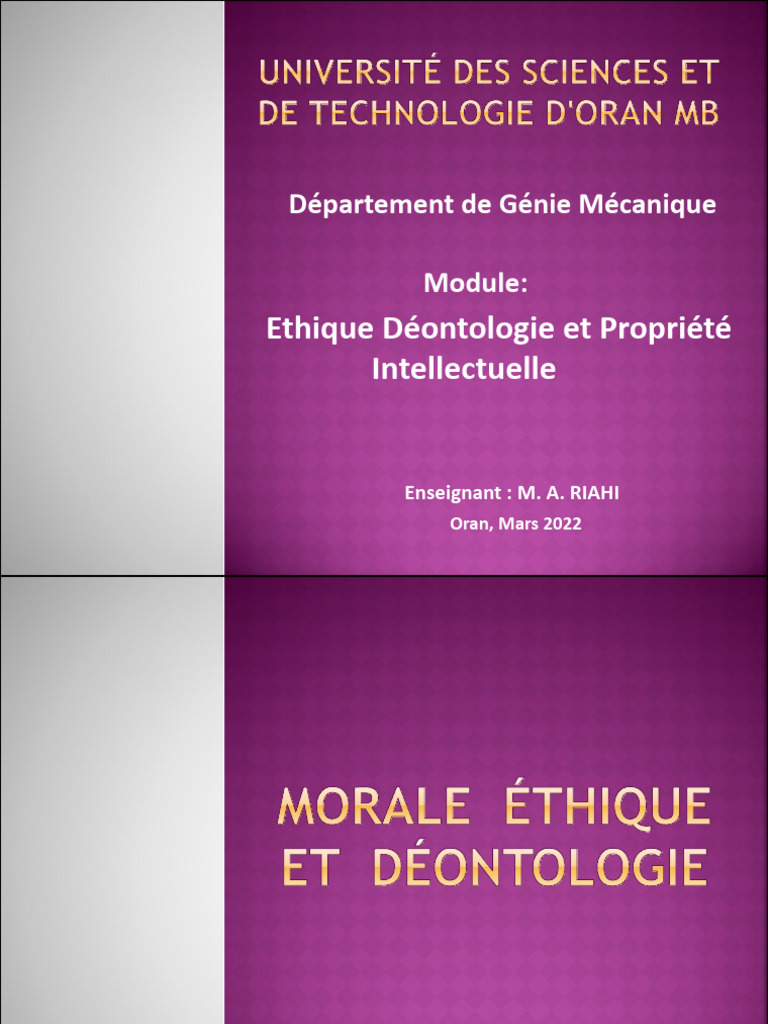 1 Morale Ethique Deontologie | PDF