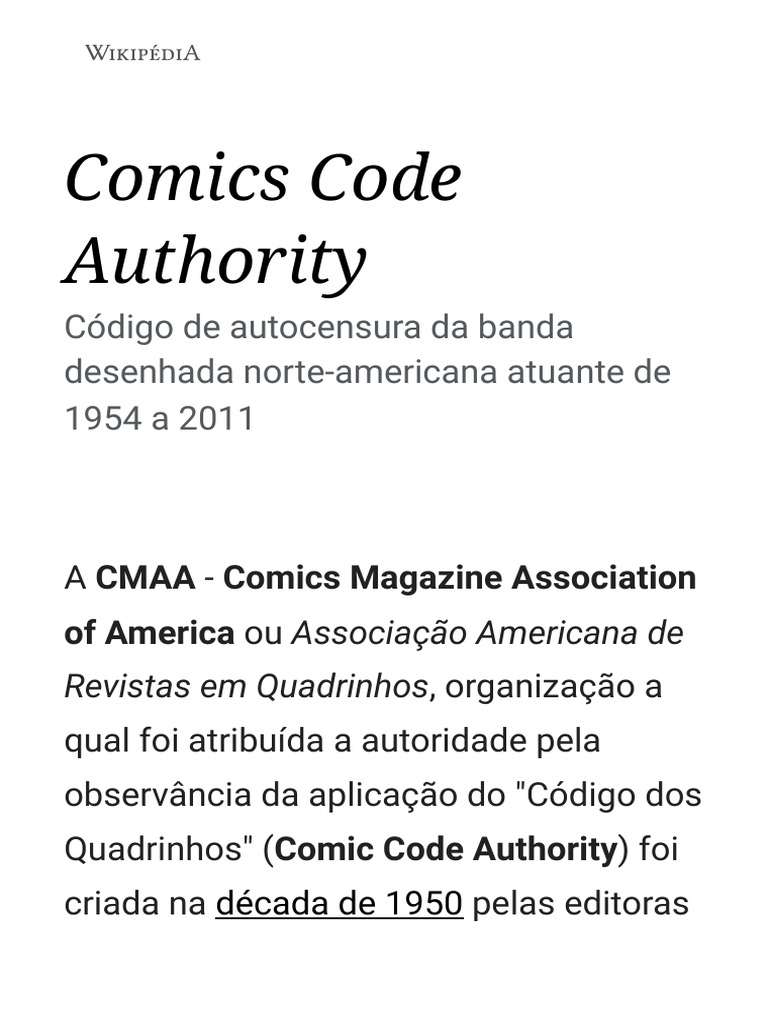 Comics Code Authority – Wikipédia, a enciclopédia livre | PDF ...