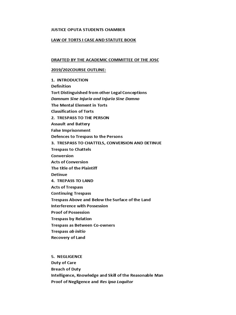 Oputa Tort Case Book | PDF