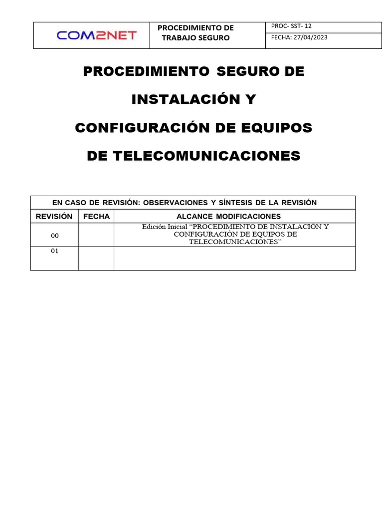 Isetel-SGSST-PR-001 PROCEDIMIENTO ESCRITO DE TRABAJO SEGURO PARA ... Isetel-SGSST-PR-001 PROCEDIMIENTO ESCRITO DE TRABAJO SEGURO PARA ...