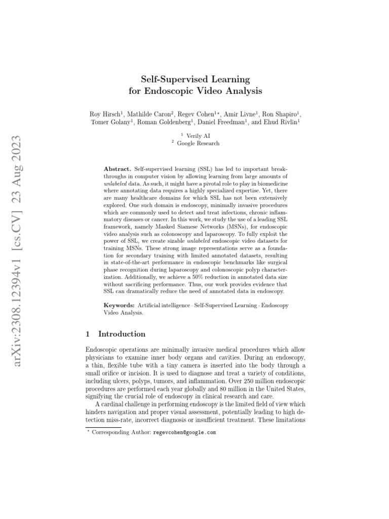Self-Supervised Learning For Endoscopic Video Analysis | PDF