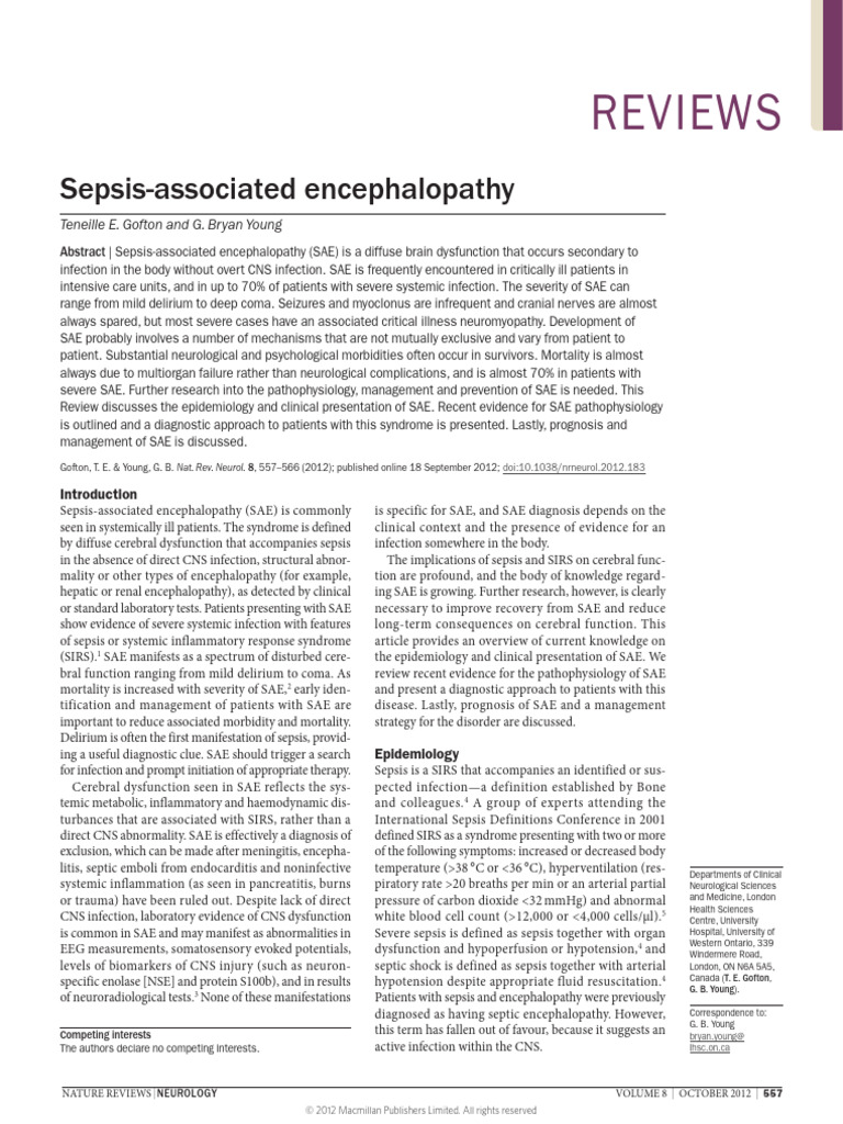 Sepsis Encephalopathy | PDF | Sepsis | Electroencephalography