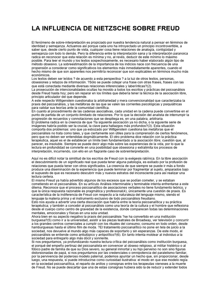 Nietzsche y Freud: Influencias y Críticas | PDF | Psicoanálisis ...