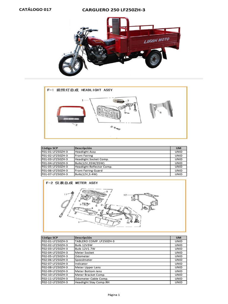 Manual de Partes Carguero 250 LF250ZH-3 | PDF