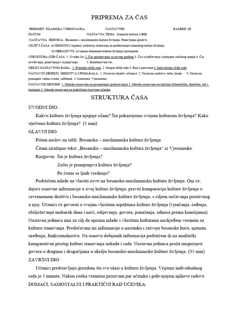 Bosansko kultura zivljenaja Ponavljanje gradiva__9 | PDF