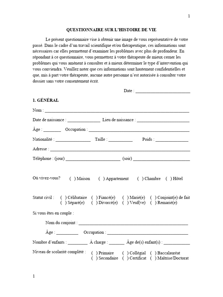 Quest. Histoire de Vie | PDF