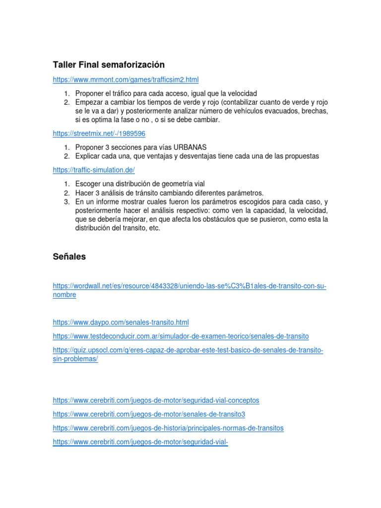 Taller Final semaforización preguntas. | PDF