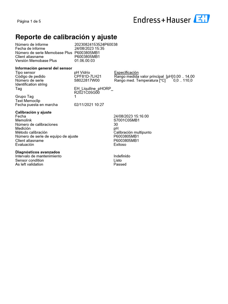 Reporte de Calibracion de Sensor de PH | PDF