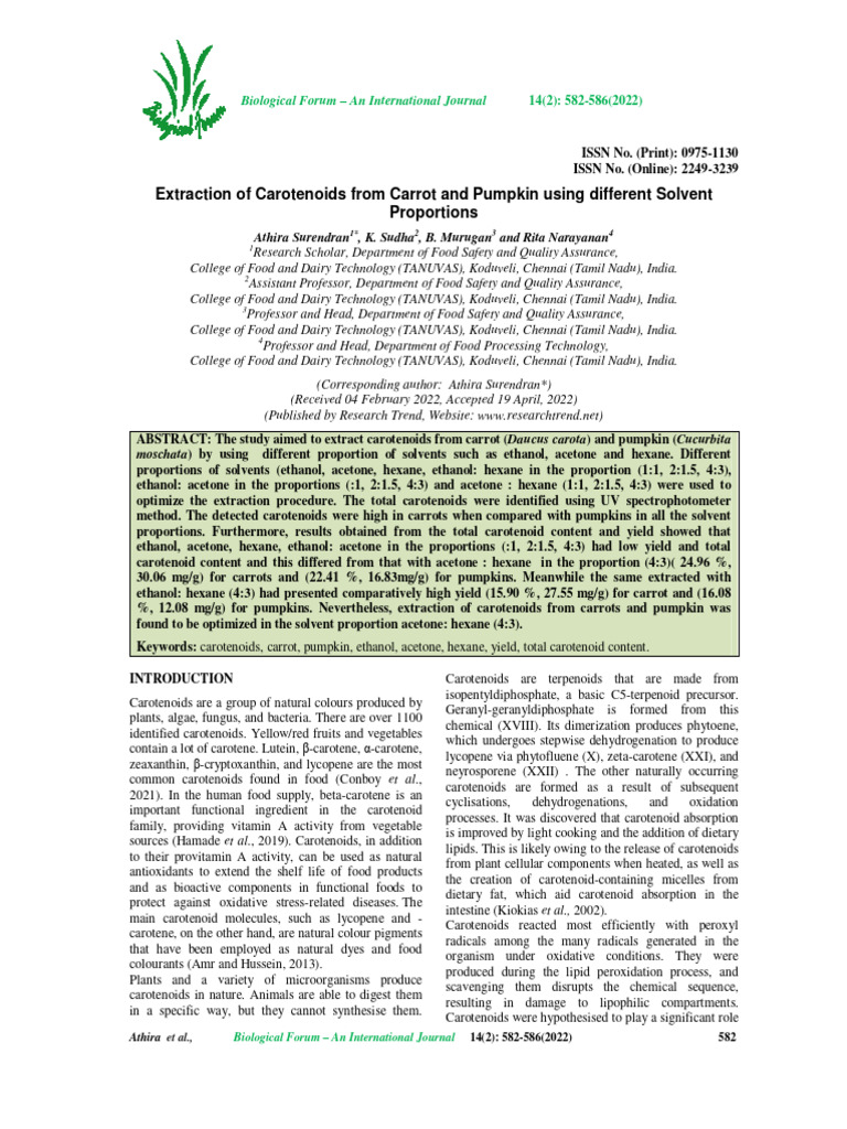 99 Extraction Of Carotenoids From Carrot And Pumpkin Using Different
